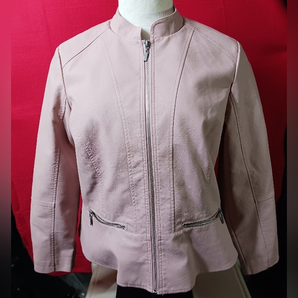Baccini | Jackets & Coats | Baccini Nyc Pink Faux Leather Peplum Jacket ...